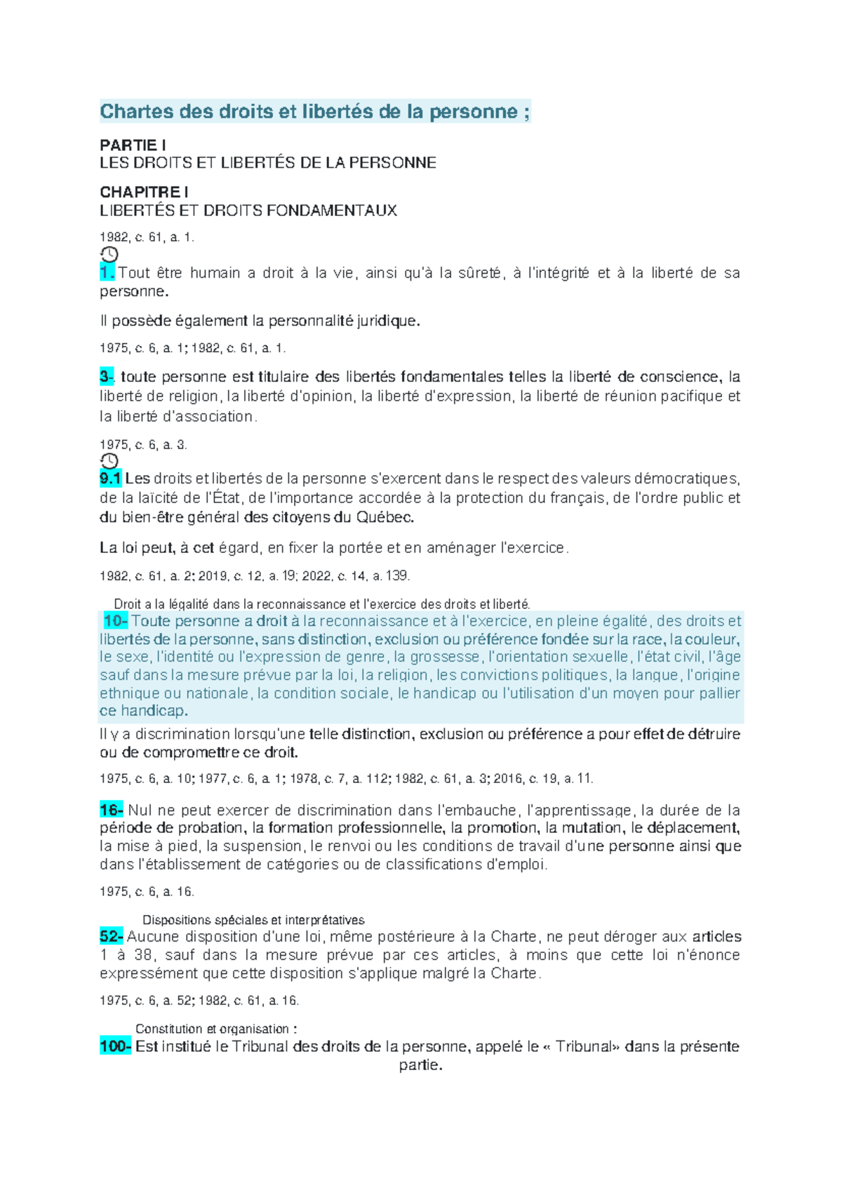 Les lois - COURSE - Chartes des droits et libertés de la personne ...