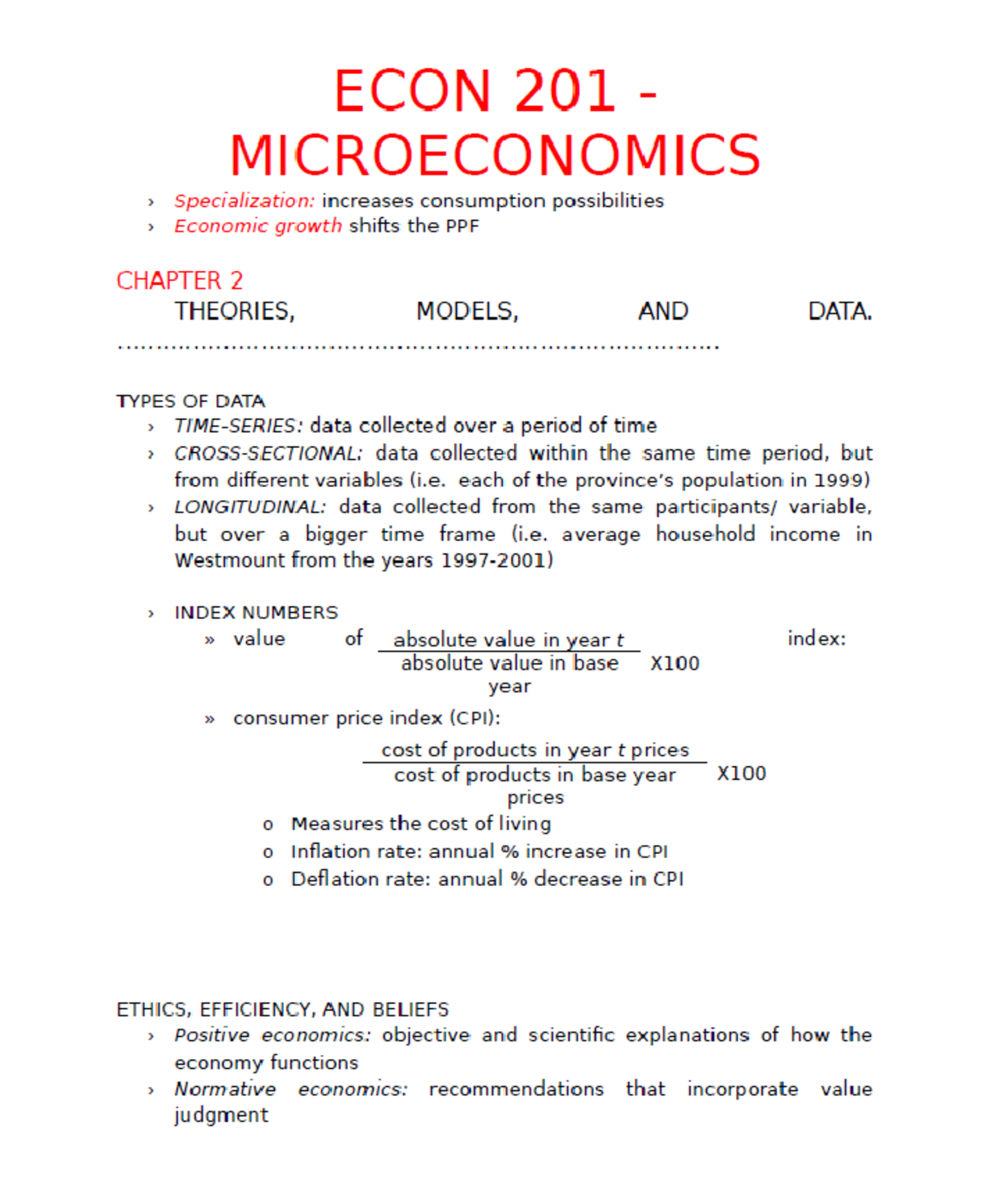 CH2, Theories Models and Data - ECON201 - ECON 201 - Concordia - Studocu