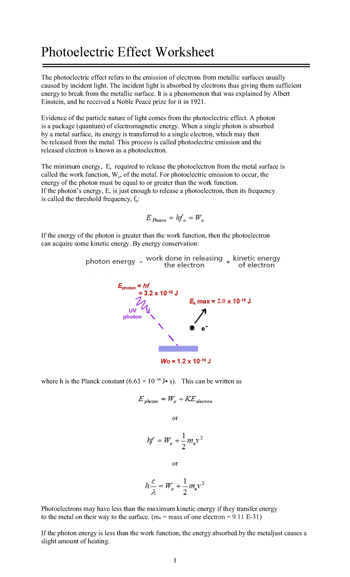 Photoelectric Effect Worksheet (Physics 101) - Studocu