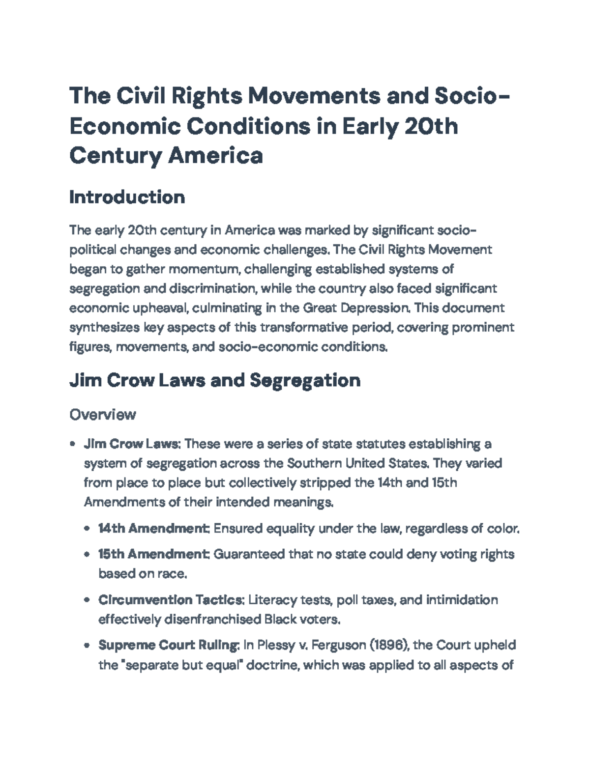 Civil Rights Movements and Economic Changes in Early 20th Century ...