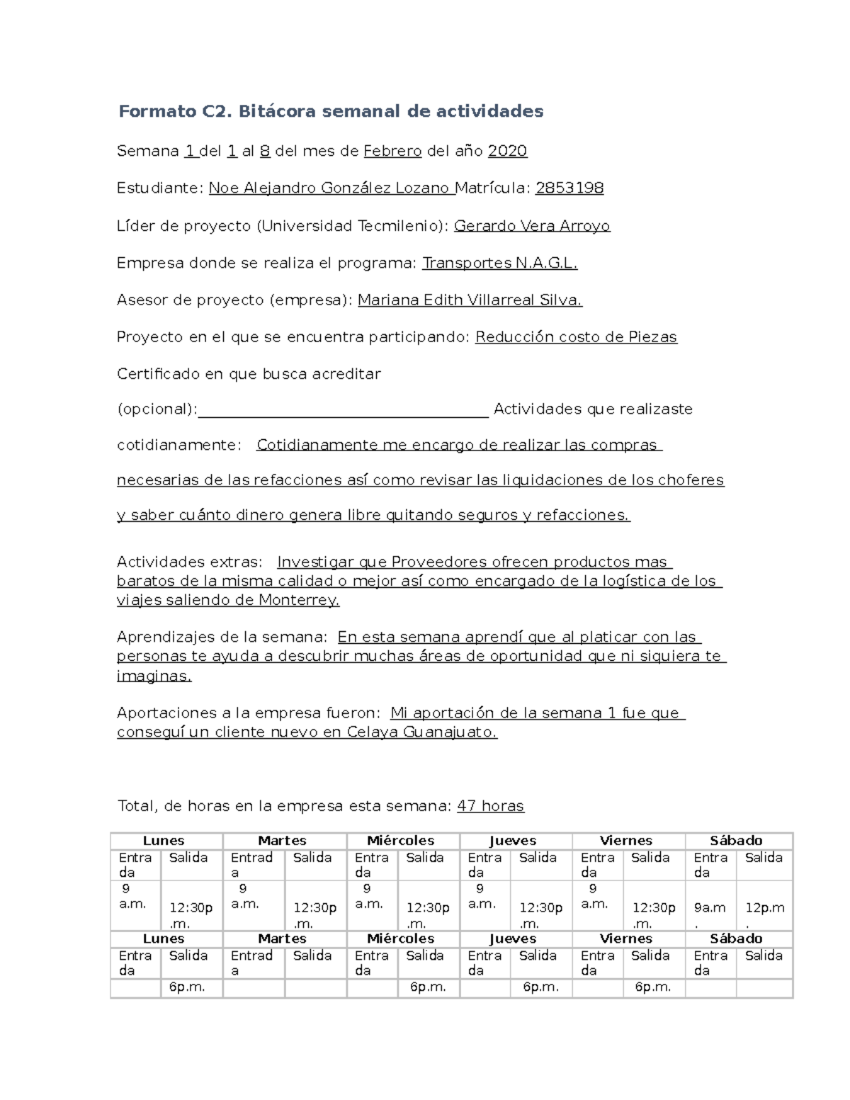 Formato C 2 planecacion de proyectos 2 bloque 1 - Formato C2. Bitácora ...