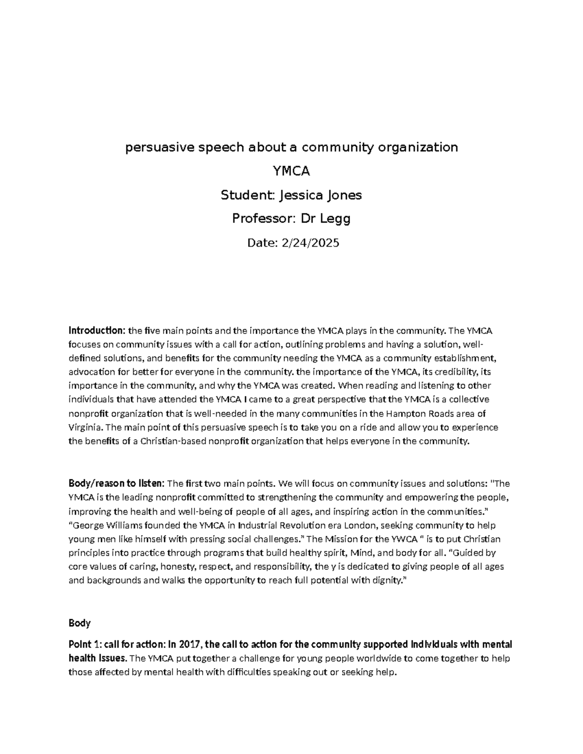 Persuasive speech about a community organization week 6 paper 1 ...