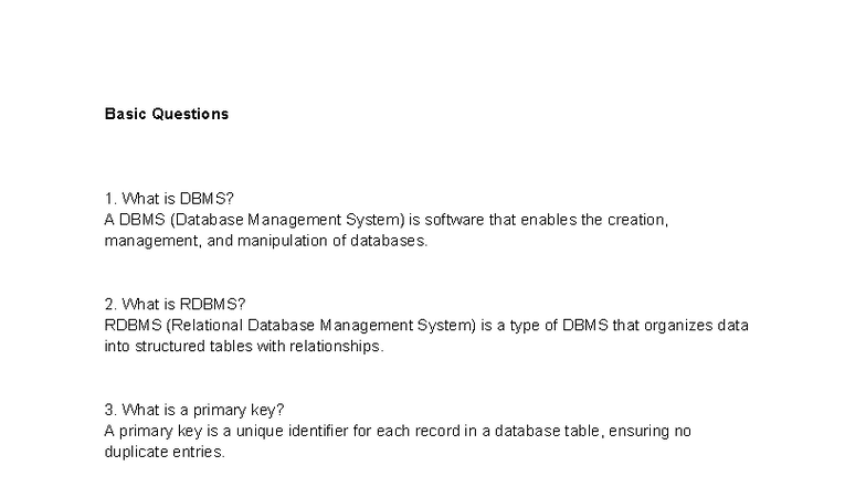 DBMS Concepts and Definitions: Key Terms and Principles - Studocu