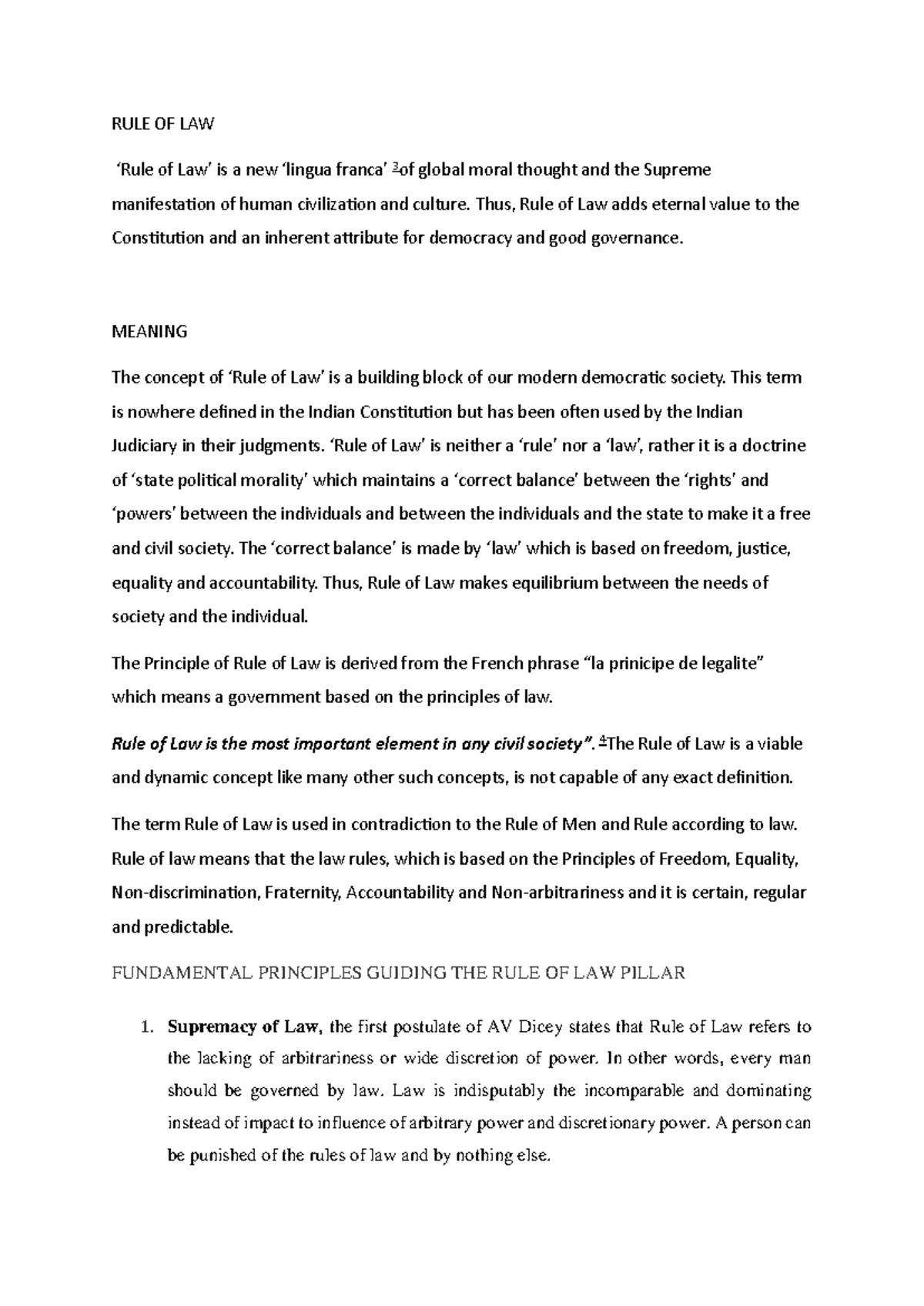 Rule of Law: Key Concepts and Principles - Notes on Indian Constitution ...