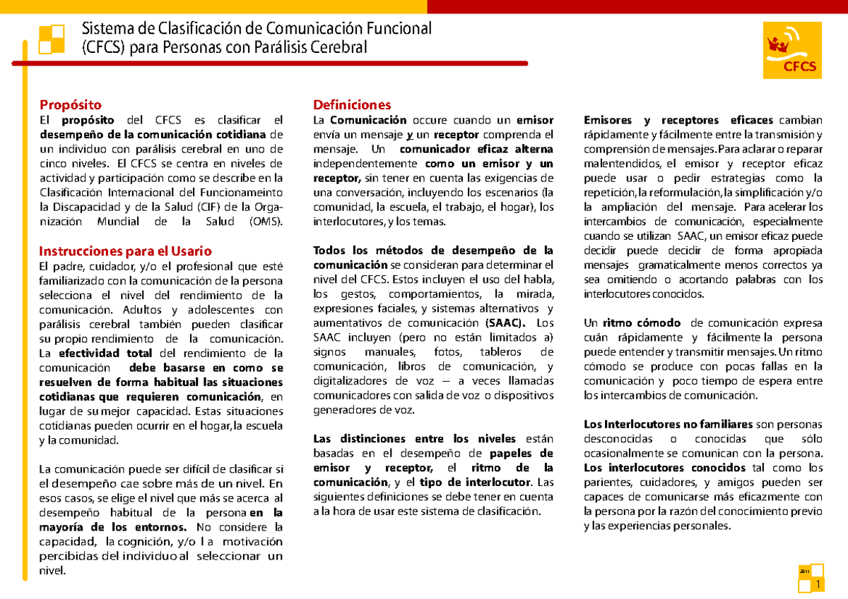CFCS: Sistema de Clasificación de Comunicación Funcional para CP - Studocu