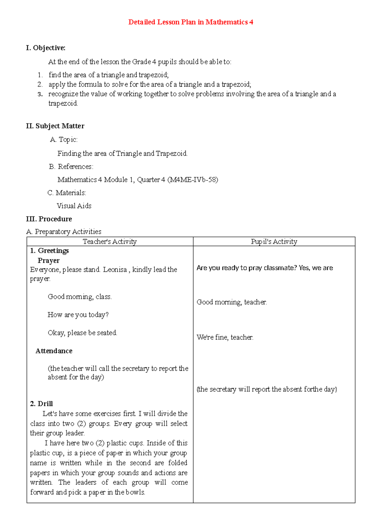Final dlp - DLP in MATH - Detailed Lesson Plan in Mathematics 4 I ...