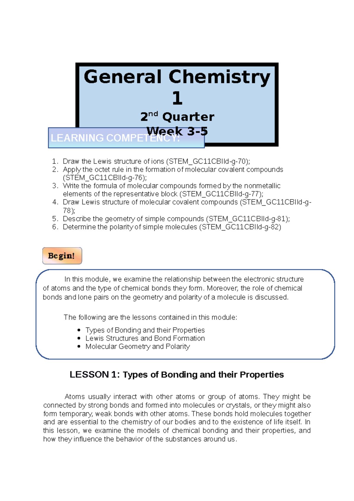 2 3 5 Gen Chem - Lewis Structures, Bonding, & Molecular Geometry - Studocu
