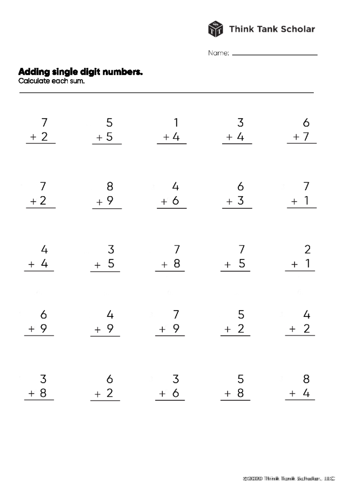 Free math worksheets addition single digit for 1st grade 2 ...