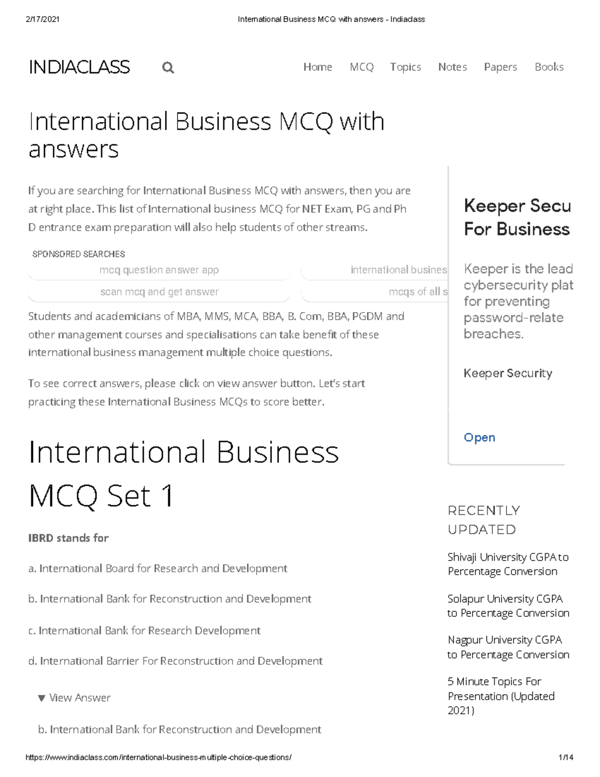 International Business MCQs & Answers for NET/PhD Prep 2021 - Studocu