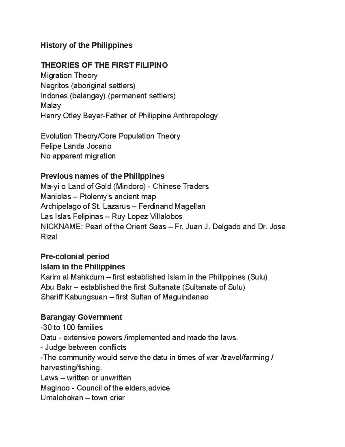 SS 101: Historical Overview of the Philippines and Key Theories - Studocu