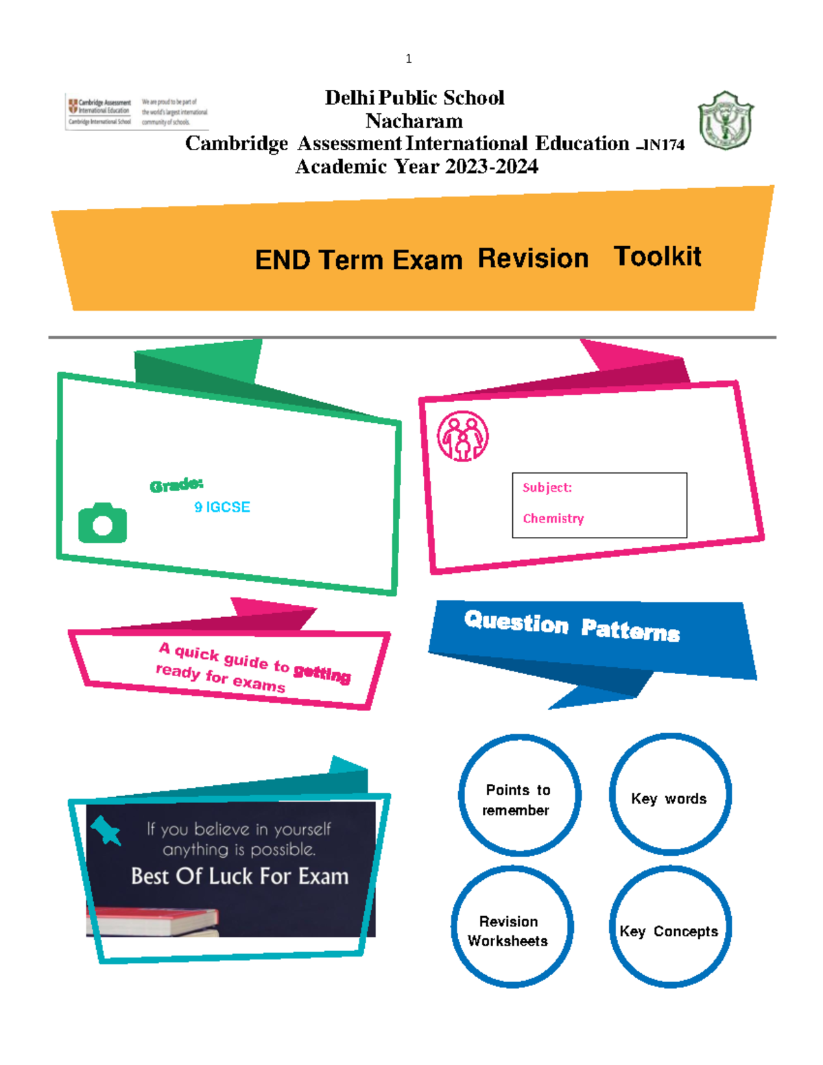 9 IGCSE Chemistry Revision Toolkit & Checklist for End Term Exam - Studocu