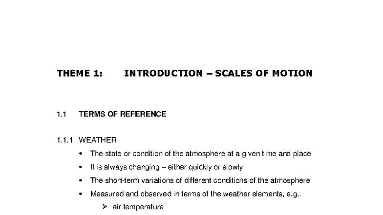 Theme 1: Introduction to Scales of Motion in Meteorology - Studocu