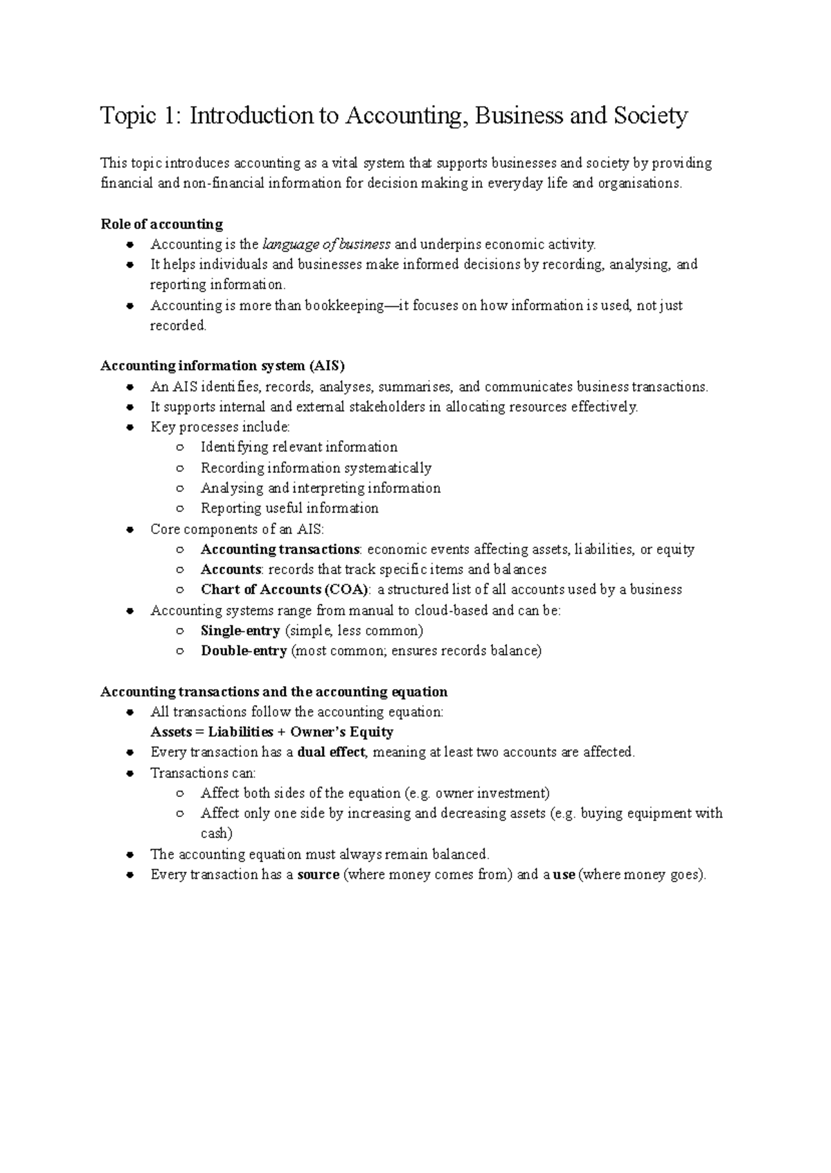 ABS - Topic 1-3: Intro to Accounting, Recording Transactions ...