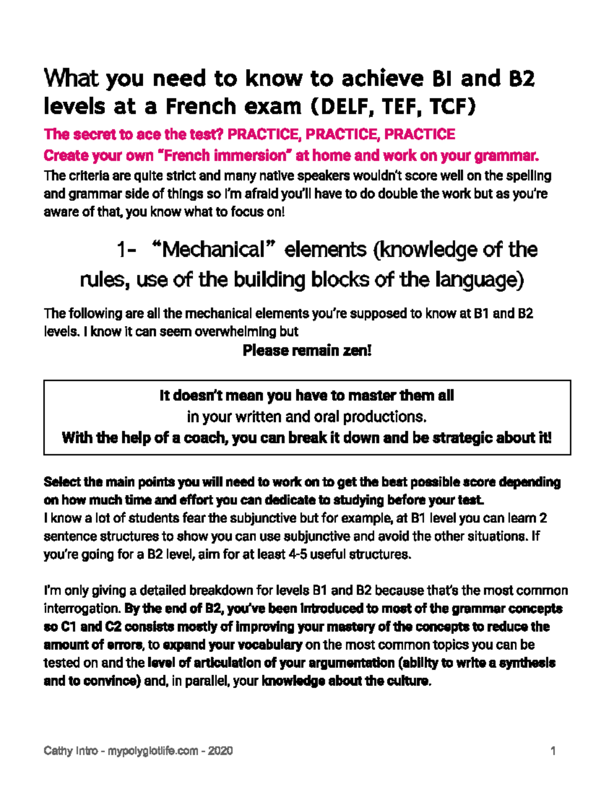 Mastering French Grammar Mechanics for B1 & B2 (DELF, TEF, TCF) - Studocu
