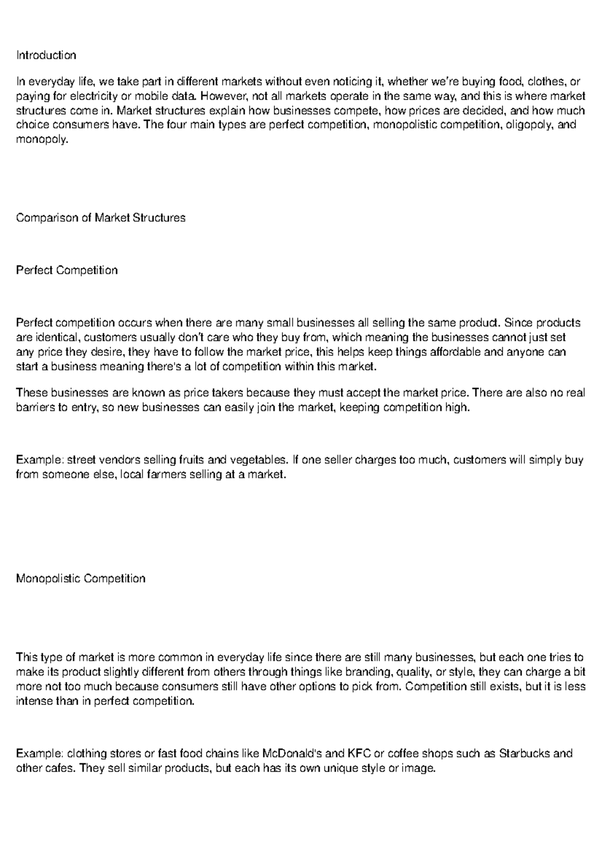 Market Structures Overview: Perfect Competition to Monopoly (ECO101 ...