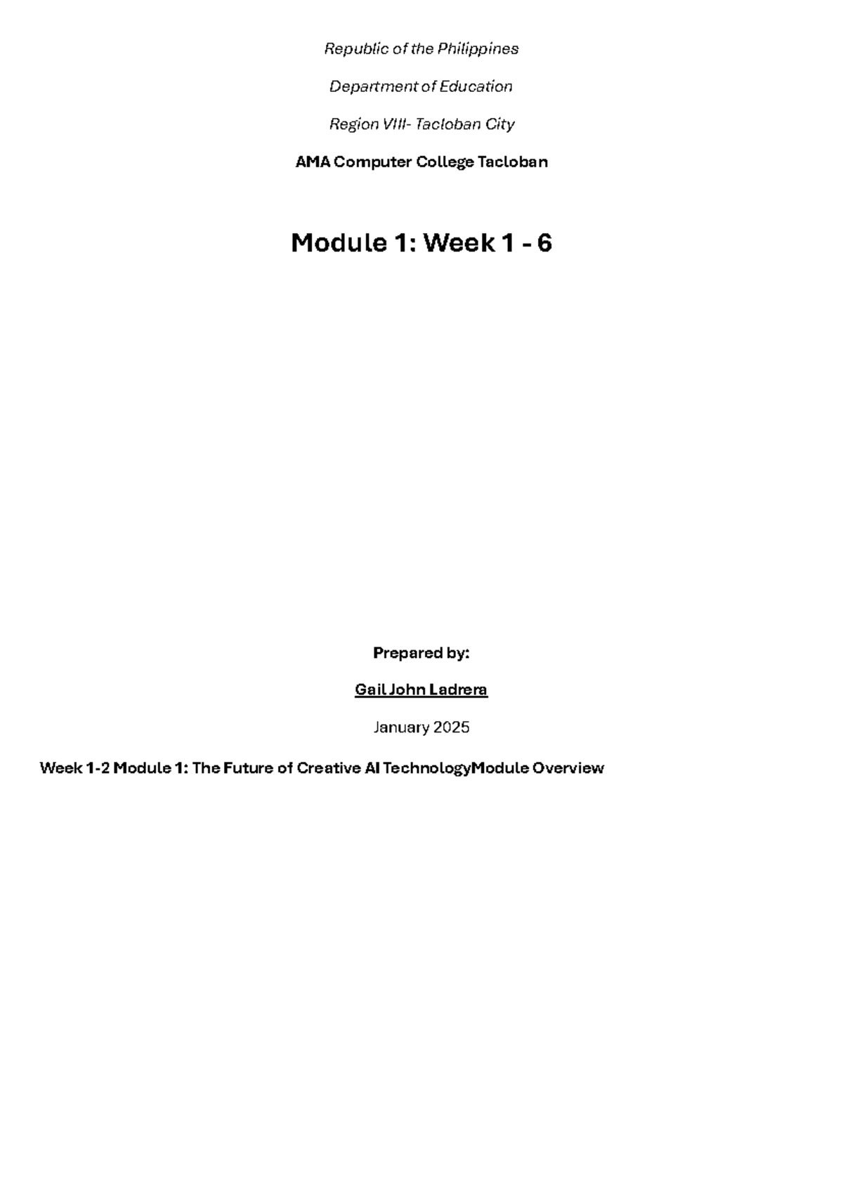 Module 1: The Future of Creative AI Technology (Course Code: 042) - Studocu