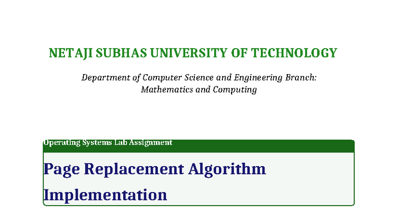 OS Lab A1 2023UCM2351 - Page Replacement Algorithm Implementation - Studocu