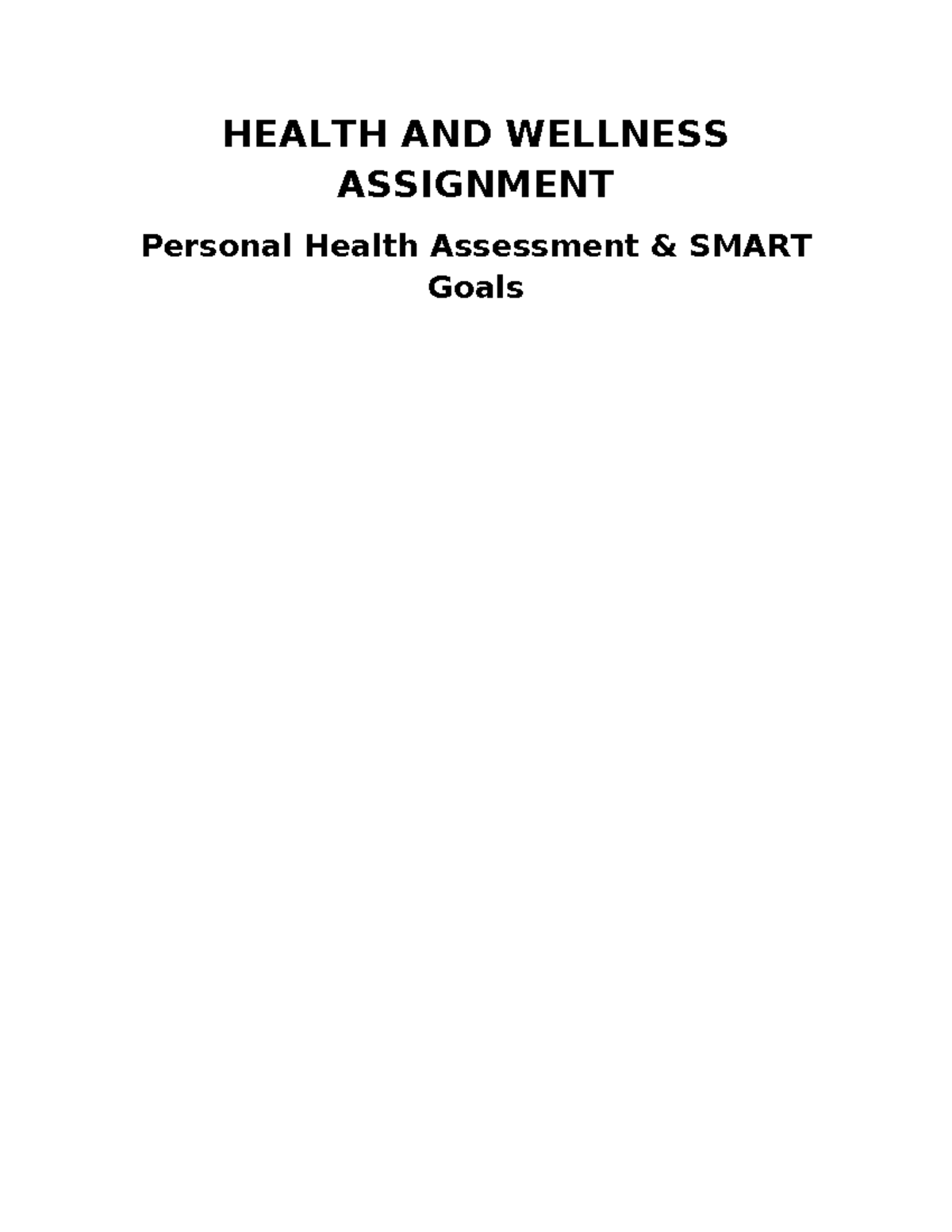 HEALTH AND WELLNESS ASSIGNMENT: Comprehensive Wellness Plan - Studocu