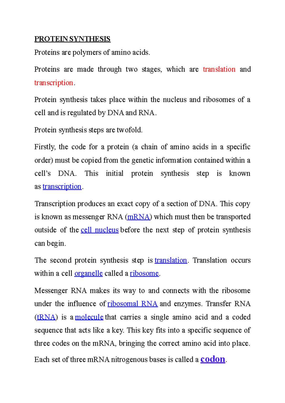 Protein Synthesis 1 - Lecture Notes on Transcription & Translation ...