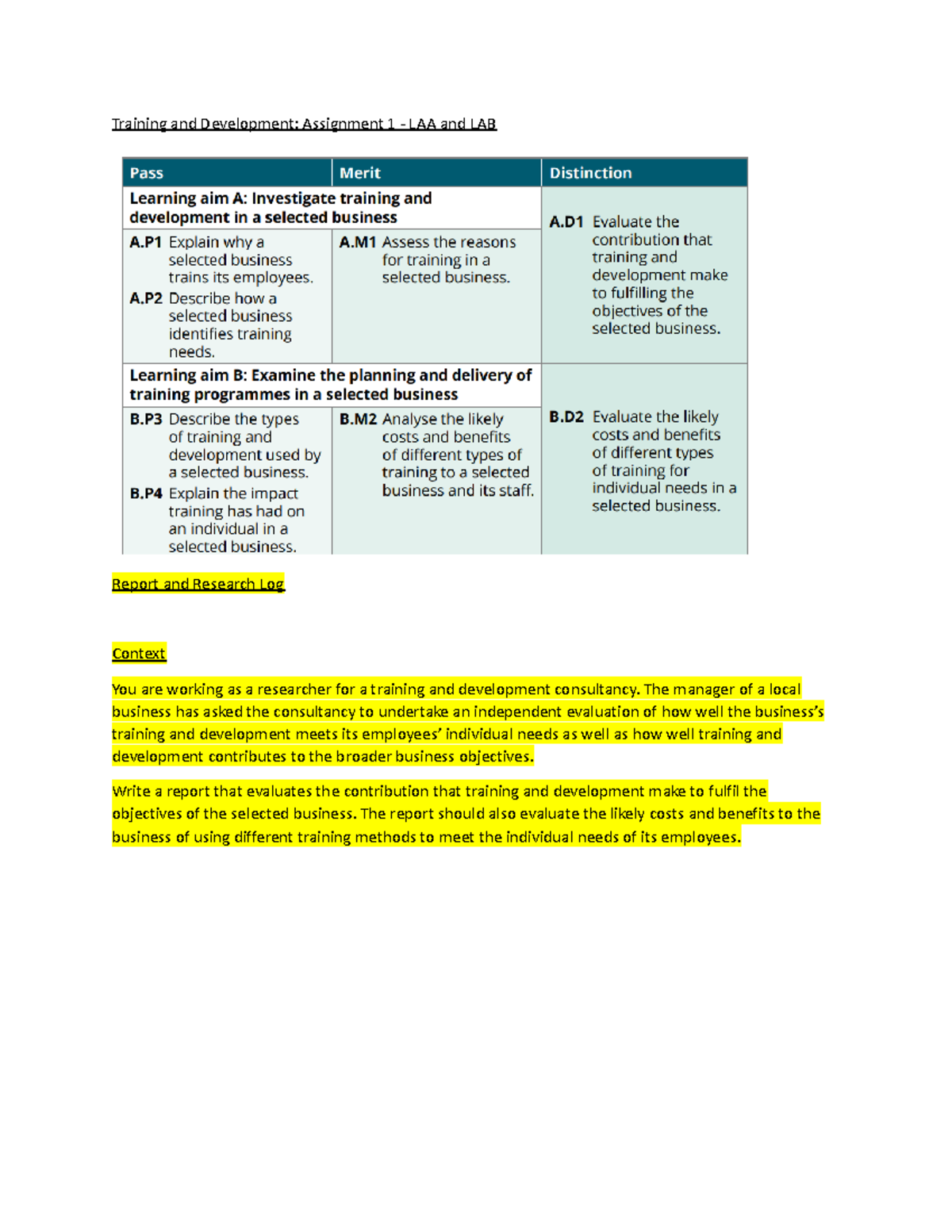 Training and Development Evaluation: Assignment 1 LAA & LAB Report ...