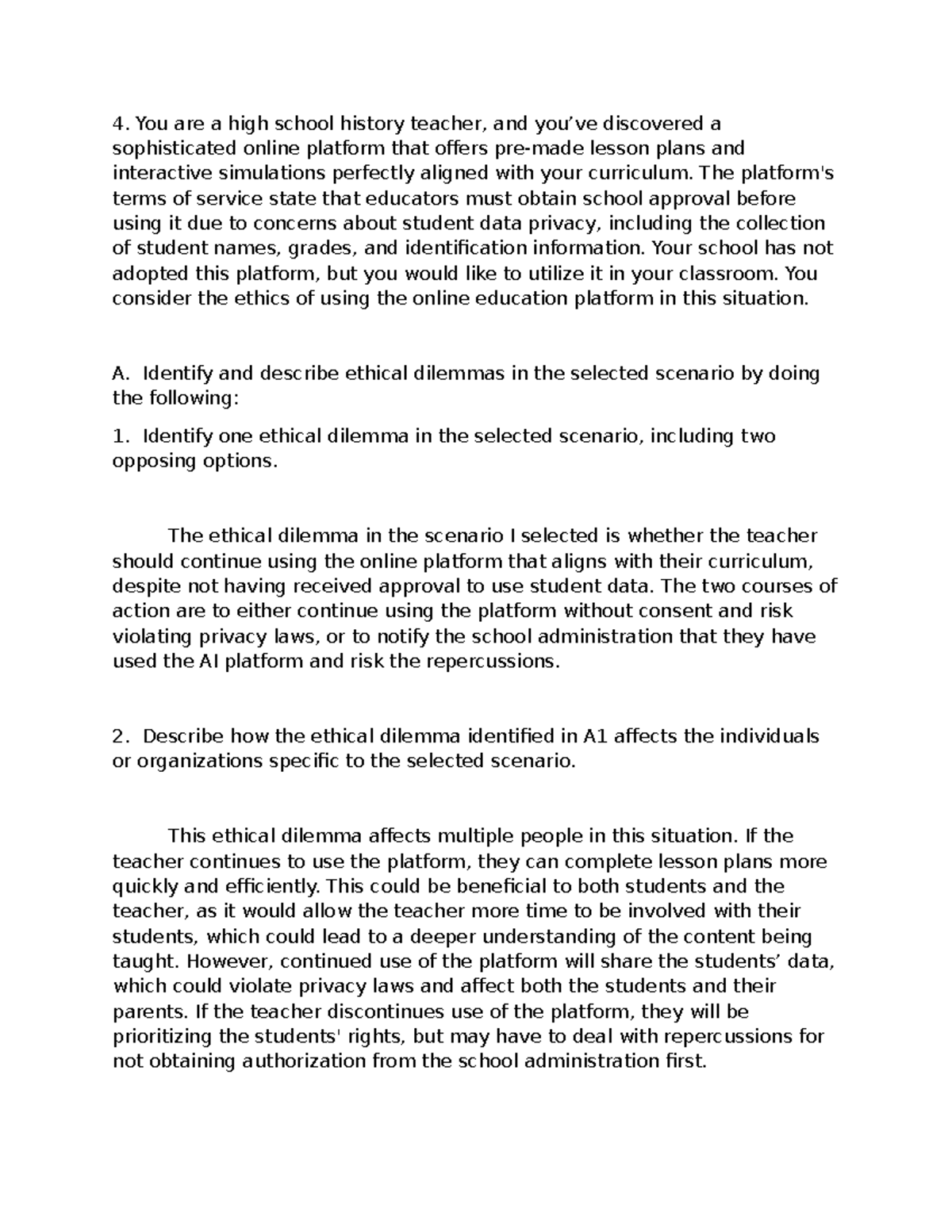 D842 Ethical Decisions: Analyzing Dilemmas in Online Teaching Tools ...