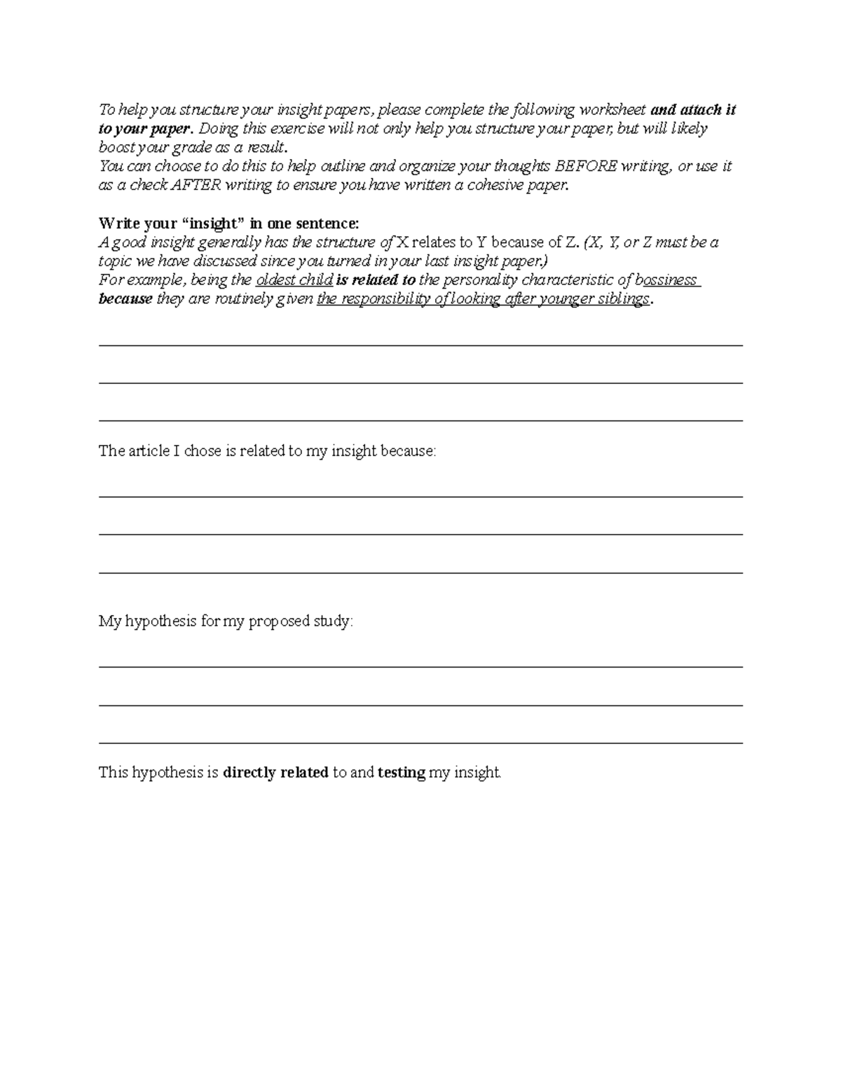 1103 insight worksheet - To help you structure your insight papers ...