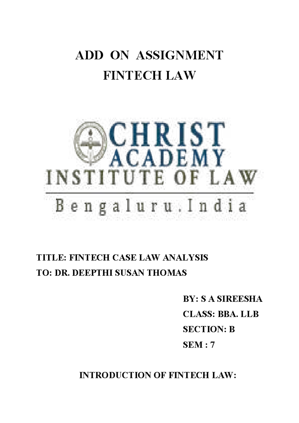 BBA LLB Sem 7: FinTech Case Law Analysis Assignment - Studocu