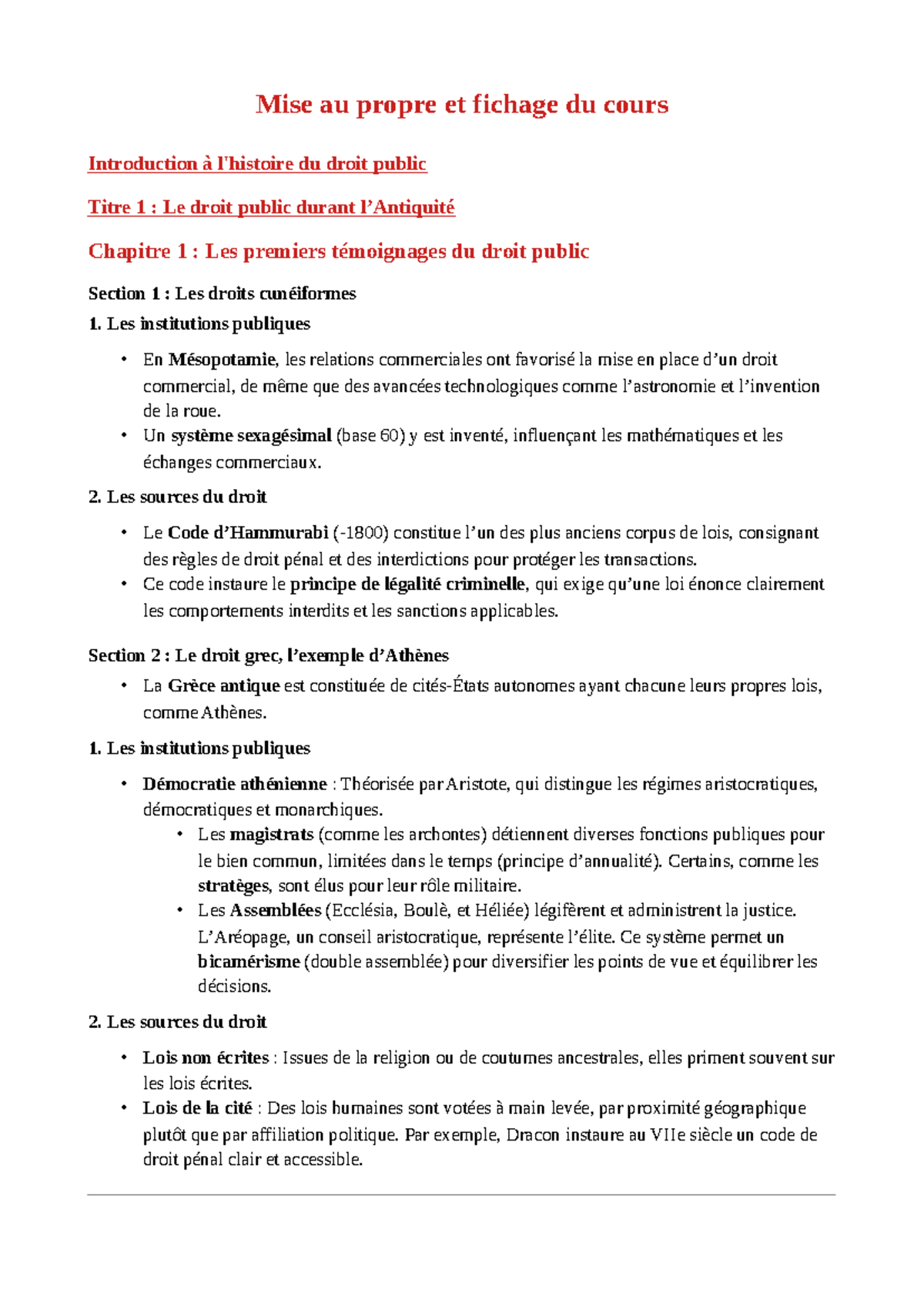 Fiche de Cours H : Introduction au Droit Public - Chapitres 1 et 2 ...