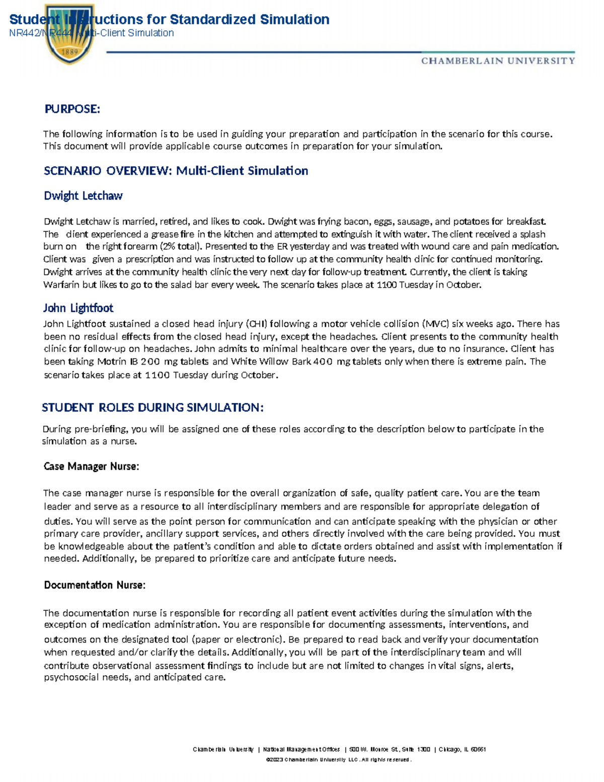 NR442/NR444 Multi-Client Simulation: Patient Care Scenarios and Roles ...