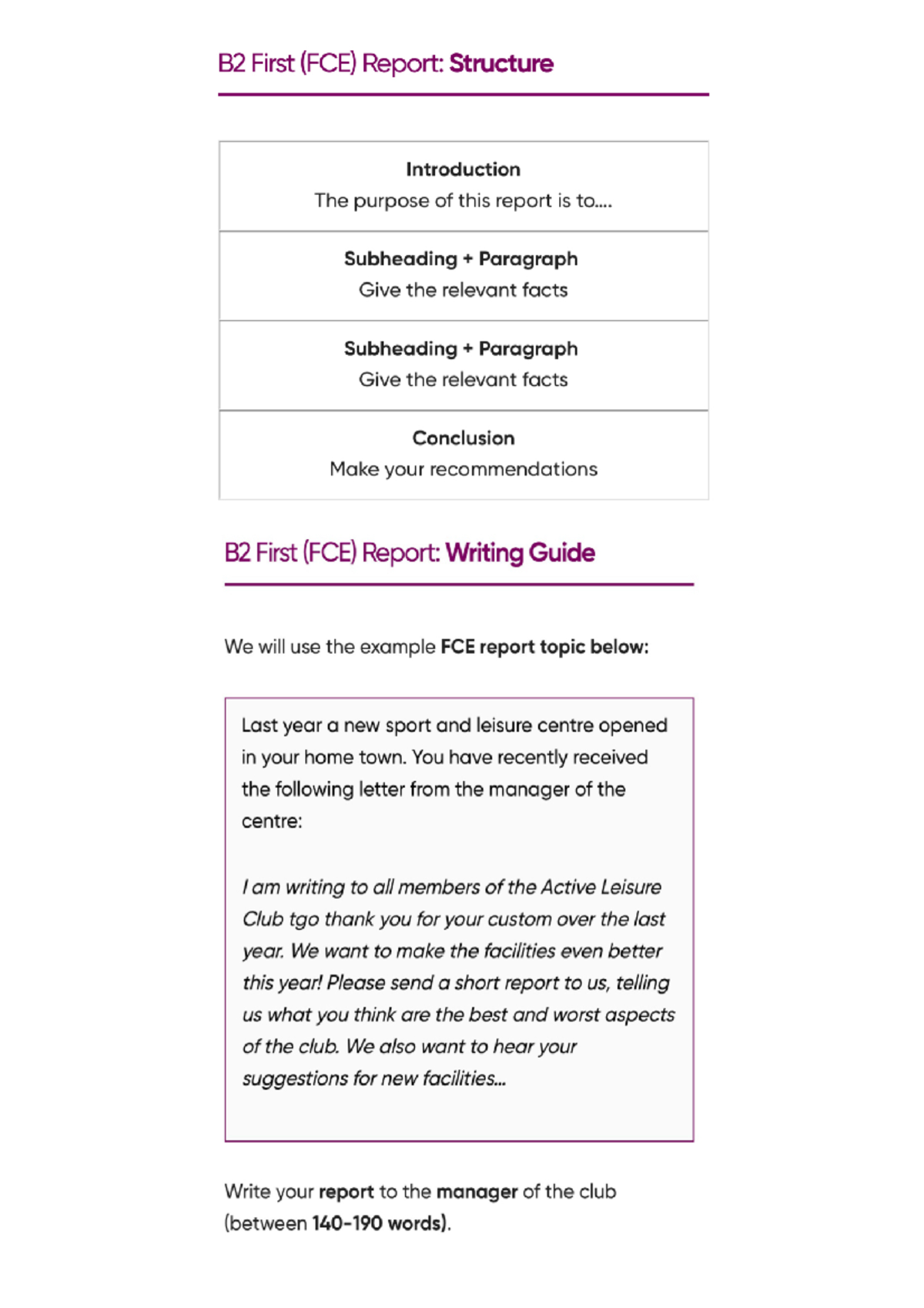 B2 First (FCE) Report Writing Guide: Active Leisure Club Analysis - Studocu