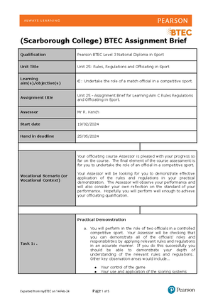 BTEC Level 3 Unit 4 Sports Leadership: Learning Aim C Assignment - Studocu