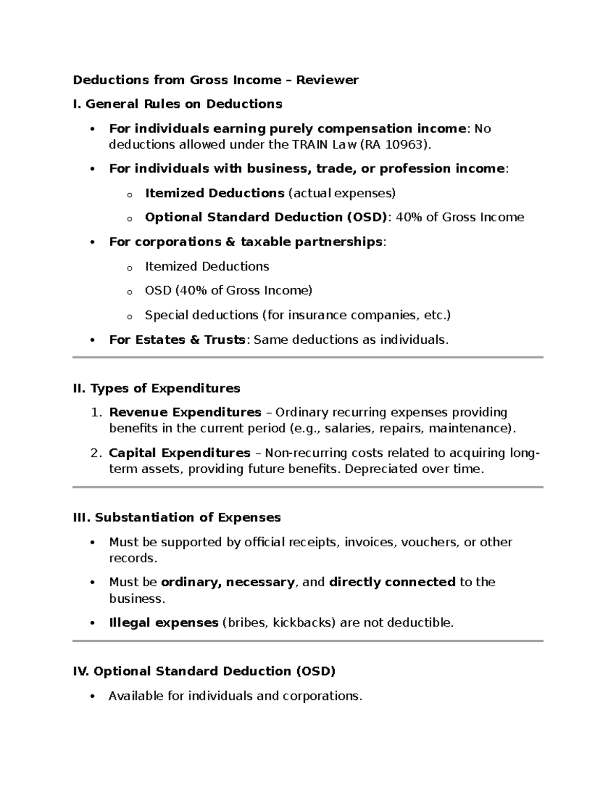Deductions from Gross Income - General Rules on Deductions For ...