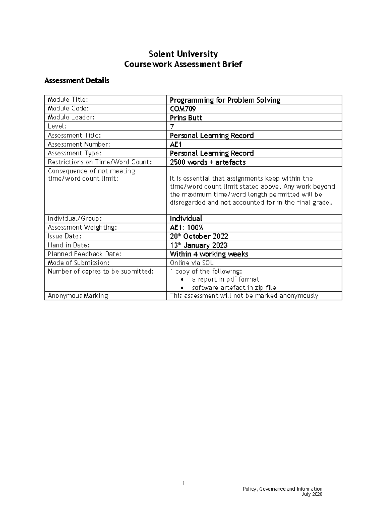 COM710 Personal Learning Record Assessment Brief - January 2023 - Studocu
