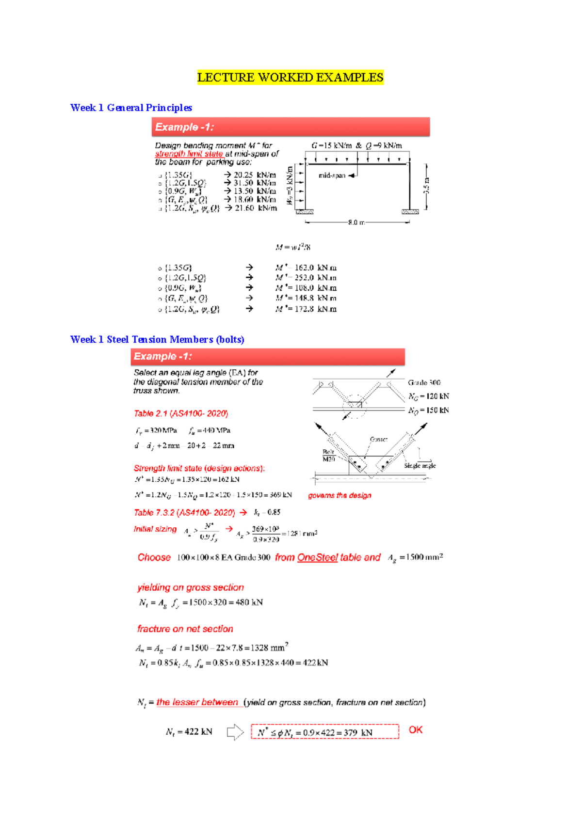 Lecture Worked Examples - CVEN3303 - LECTURE WORKED EXAMPLES Week 1 ...