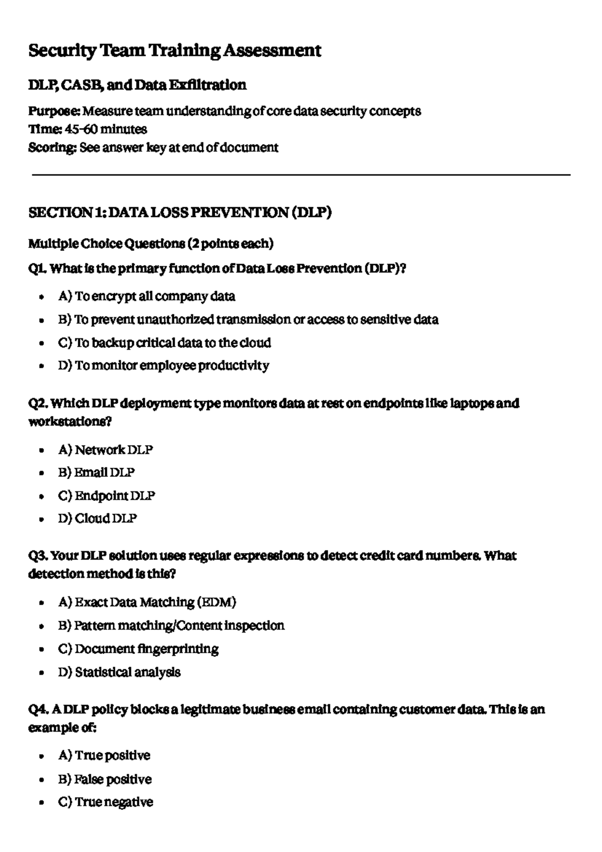 DLEP Training Quiz: Data Protection Assessment on DLP, CASB ...