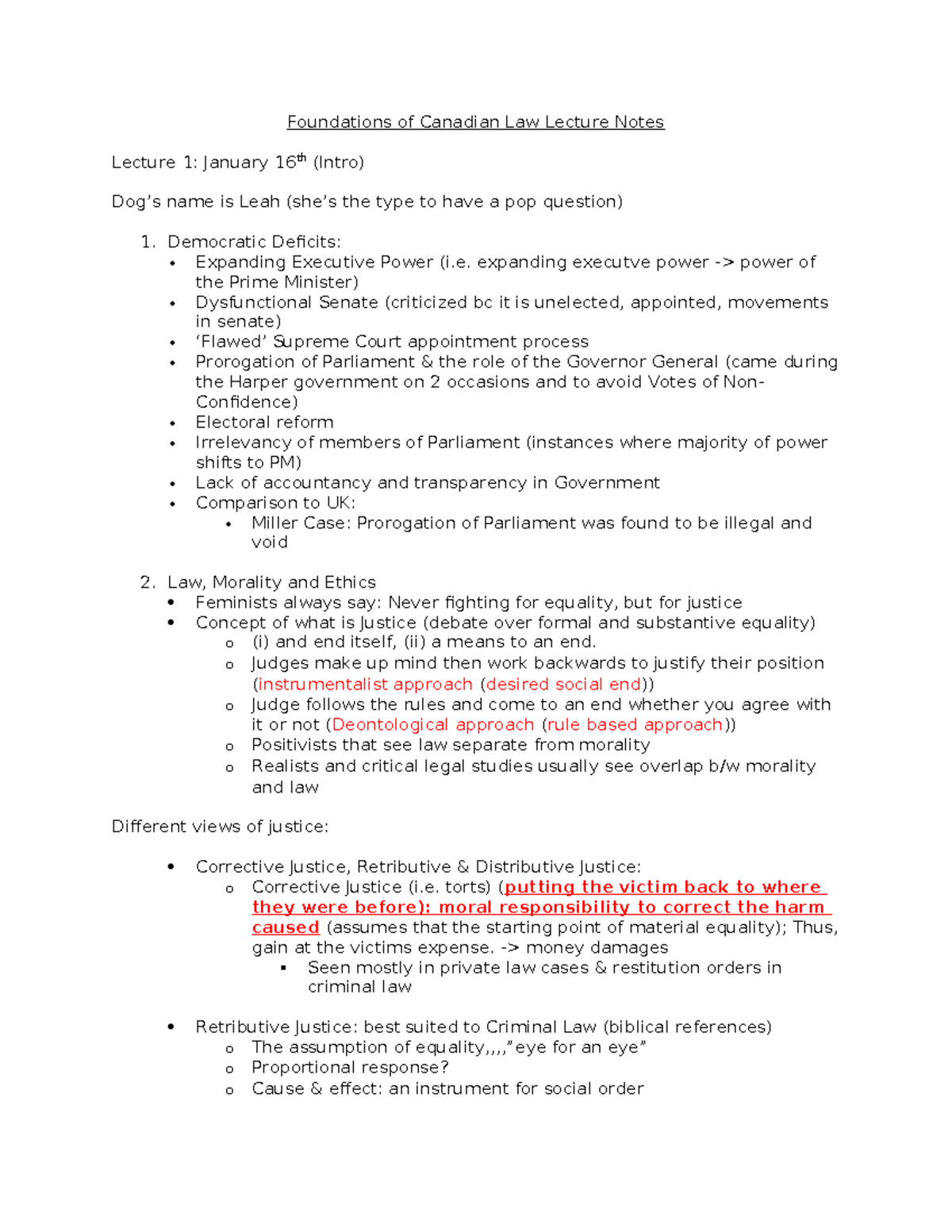 Foundations of Canadian Law (LAWS 101) Lecture Notes: Intro & Key ...