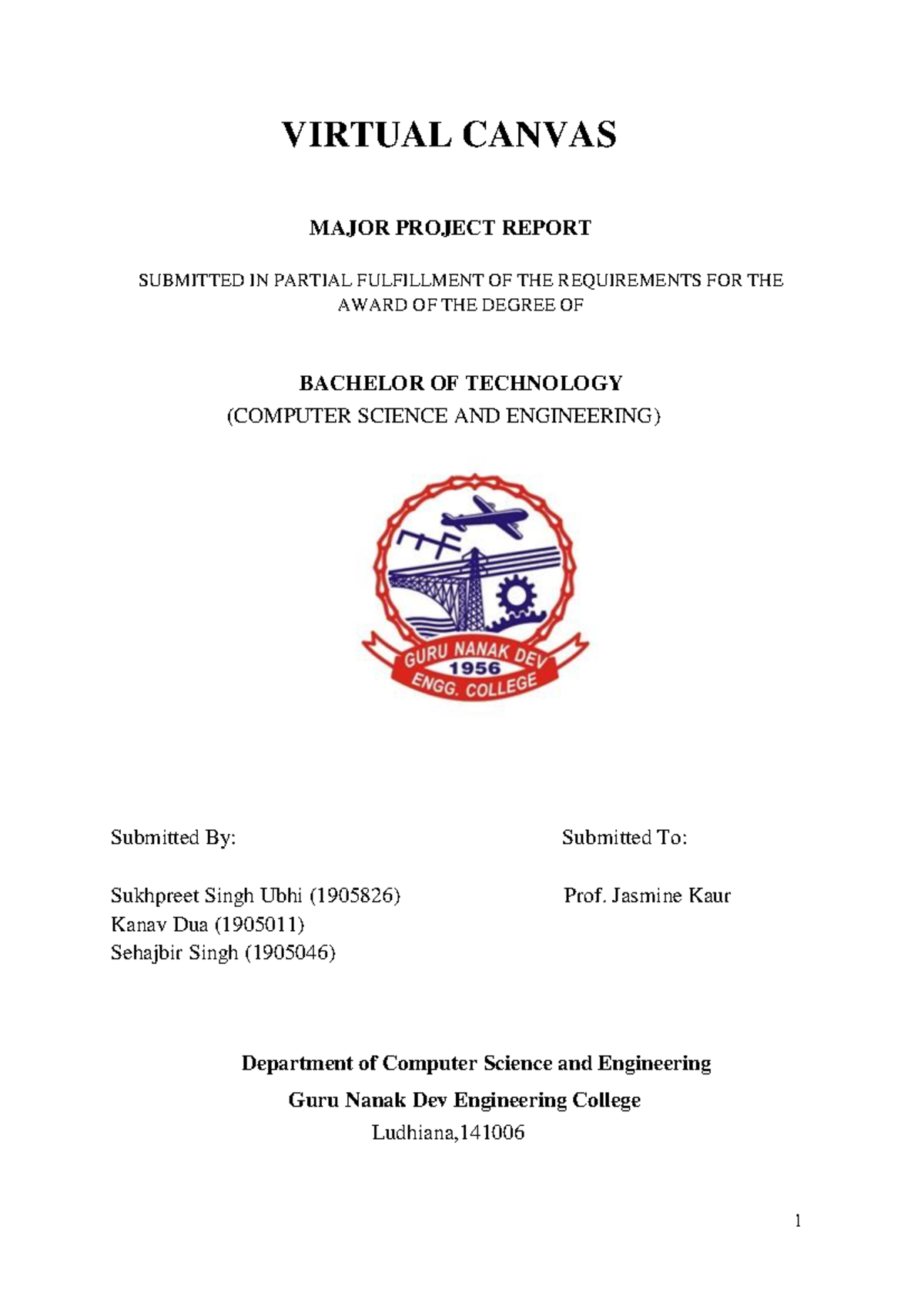 Virtual Canvas Final - VIRTUAL CANVAS MAJOR PROJECT REPORT SUBMITTED IN ...