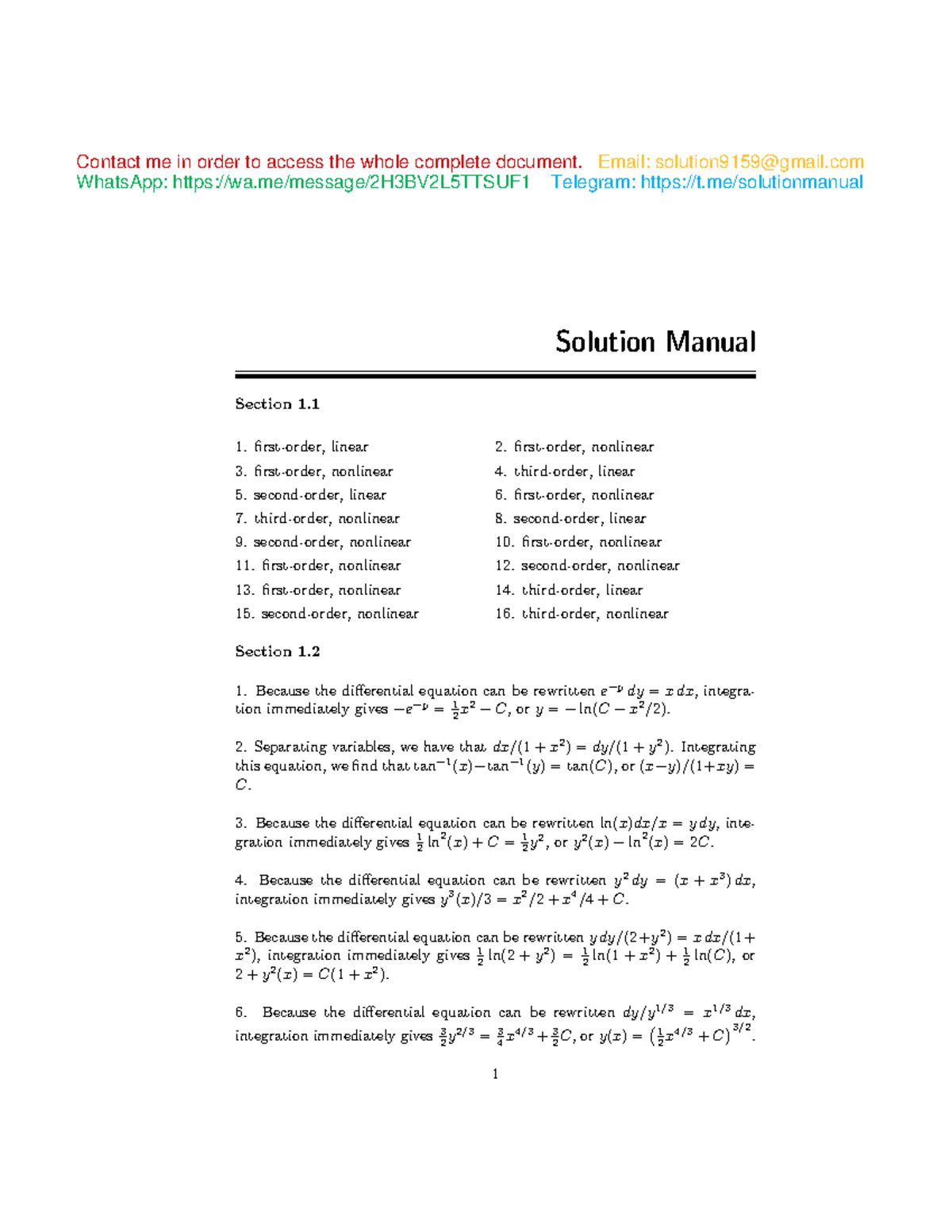 Sample for Solution Manual Advanced Engineering Mathematics with Matlab 4th edition by Duffy ...