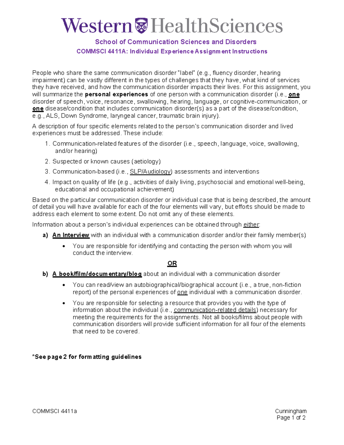 COMMSCI 4411A: Individual Experience Assignment Guidelines - Studocu