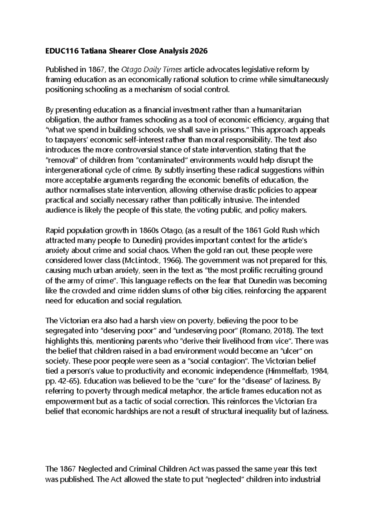 EDUC116 Close Analysis of Otago Daily Times Article (1867) - Studocu