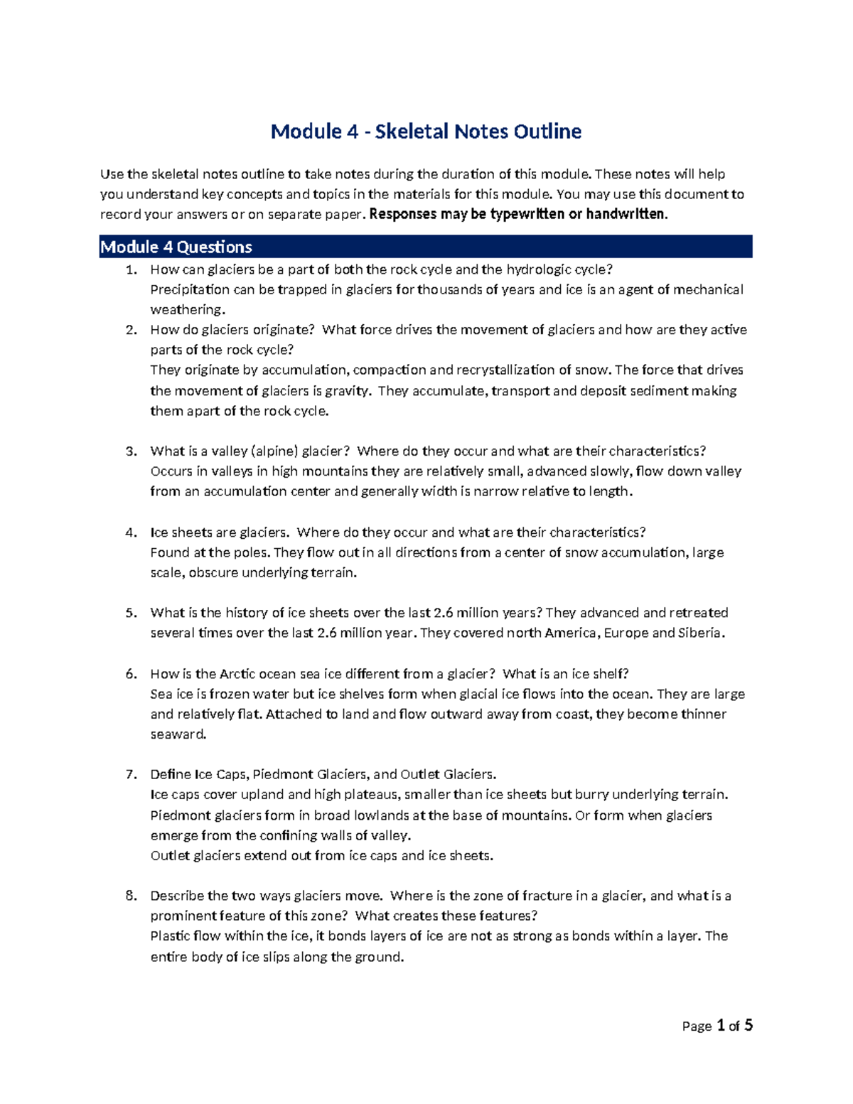 Module 4: Outline for Skeletal Notes on Glacial Processes and Erosion ...