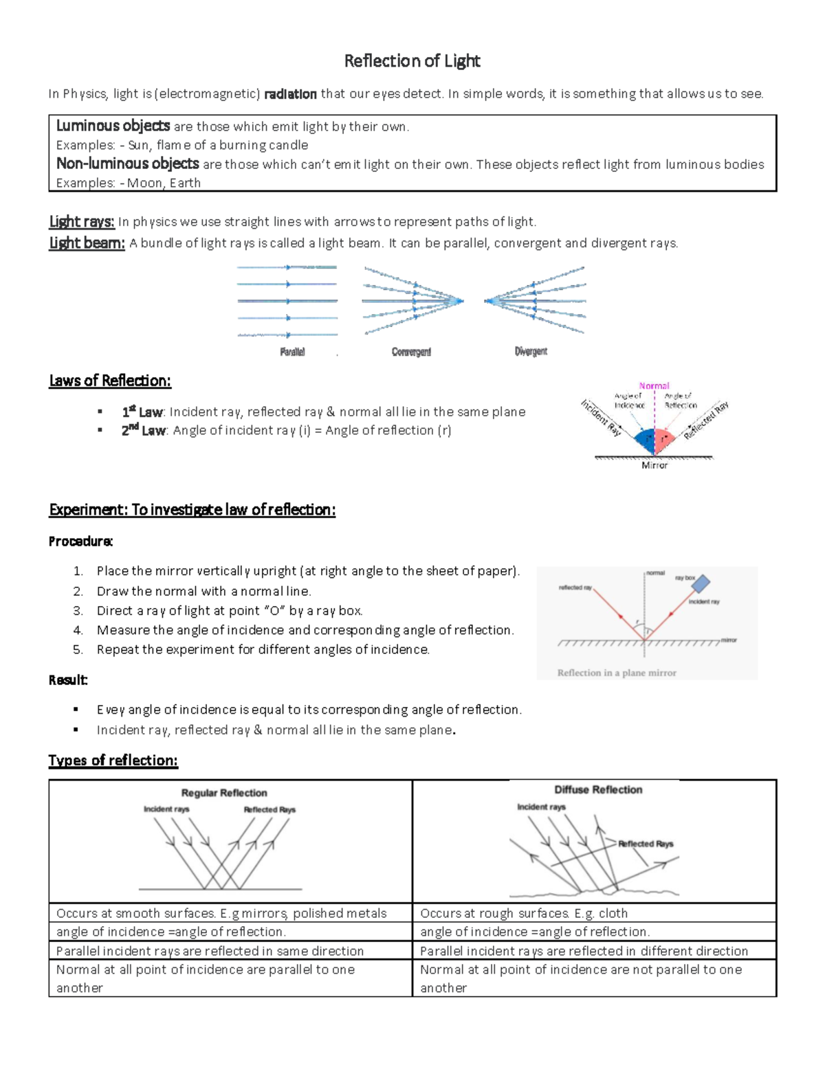 Reflection and Refraction of Light in Physics (PHYS 101) - Studocu