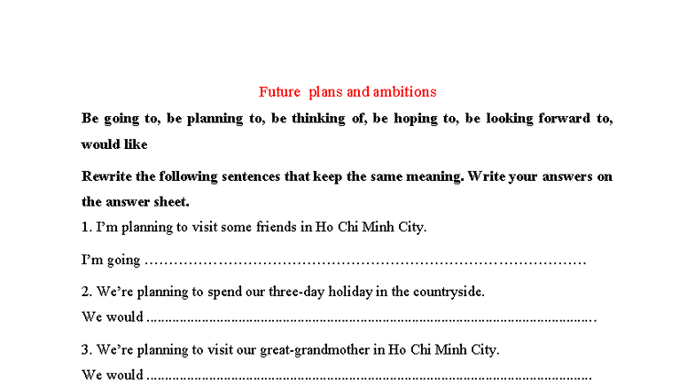 Future Plans and Ambitions: Rewrite Sentences for Clarity - Studocu