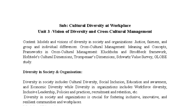 Cultural Diversity in the Workplace: Unit 3 Overview (Diversity ...