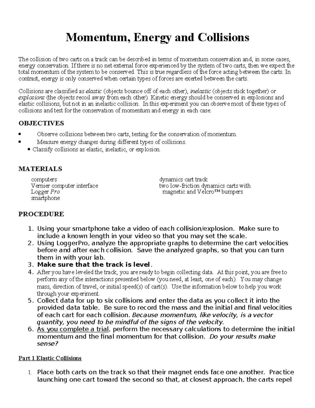 LAB Physics: Understanding Momentum and Collisions (Experiments & Data ...