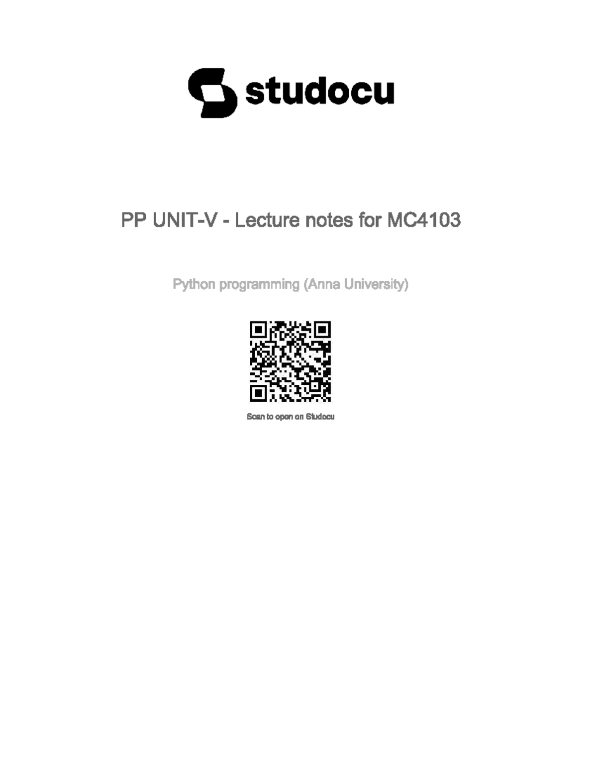 Unit - 5 - python notes - studocu PP Lecture notes for MC4103 Python ...