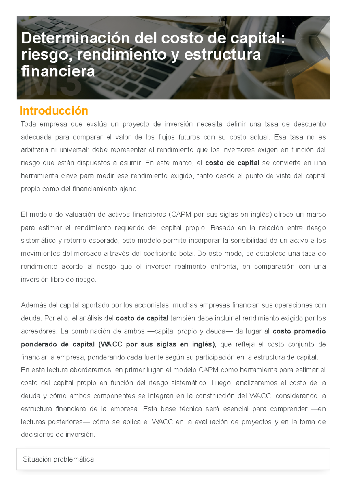 M3L3 - Costo de Capital: CAPM y WACC en Finanzas Corporativas - Studocu