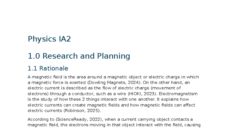 Physics IA2 - Research on Electromagnetism: Force and Angle ...