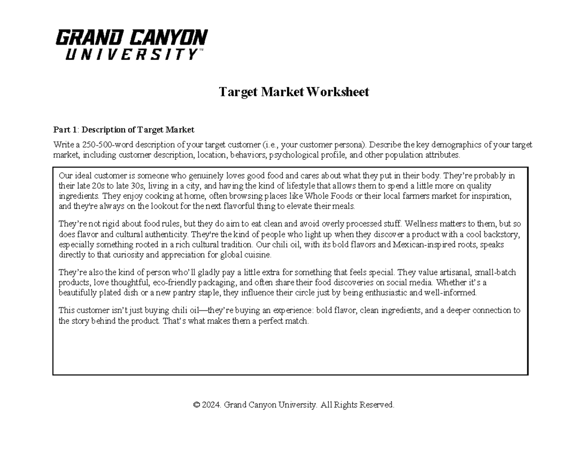 ENT 436 RS T3 Target Market Worksheet: Customer Persona & Market ...