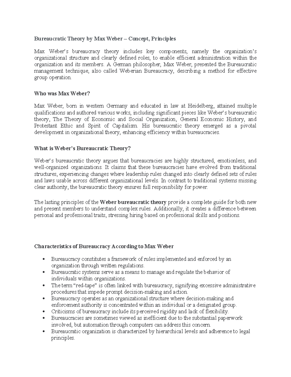 Unit 2: Max Weber's Bureaucratic Theory - Key Concepts & Principles ...